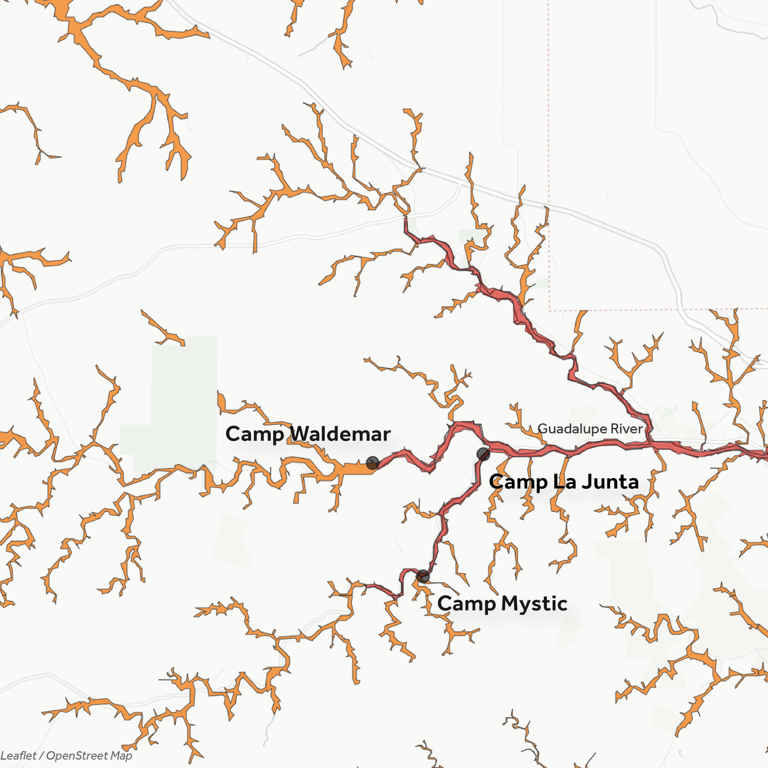 Kerr County, Texas, flood maps reveal Camp Mystic and two others in ...