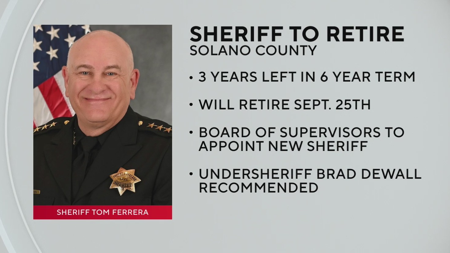 Solano County sheriff announces plans to retire