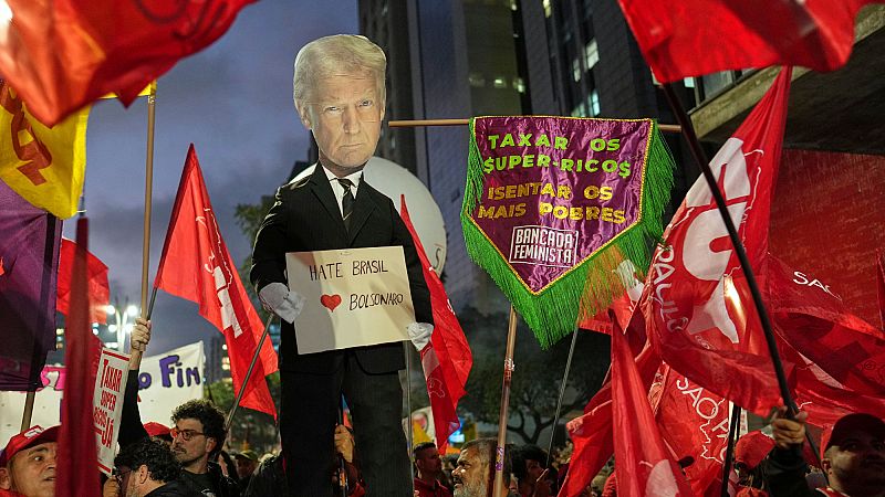 Brazilian demonstrators rally against Trump and urge taxing the rich