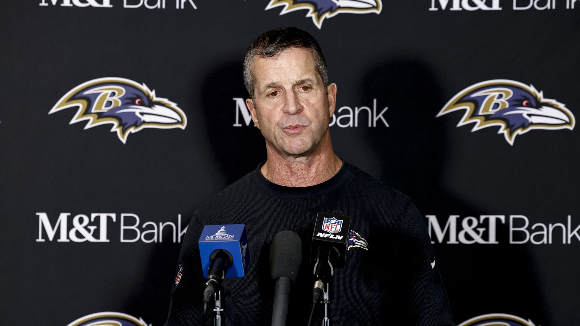 Baltimore Ravens Head Coach John Harbaugh meets with President Trump at ...