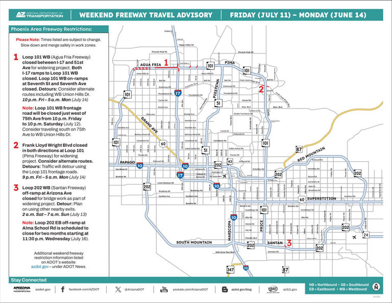 Northwest Phoenix-area freeway closure scheduled for 2nd weekend of July
