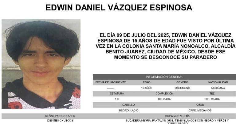 Desaparece Edwin Daniel, joven de 15 años en la Álvaro Obregón, fue ...