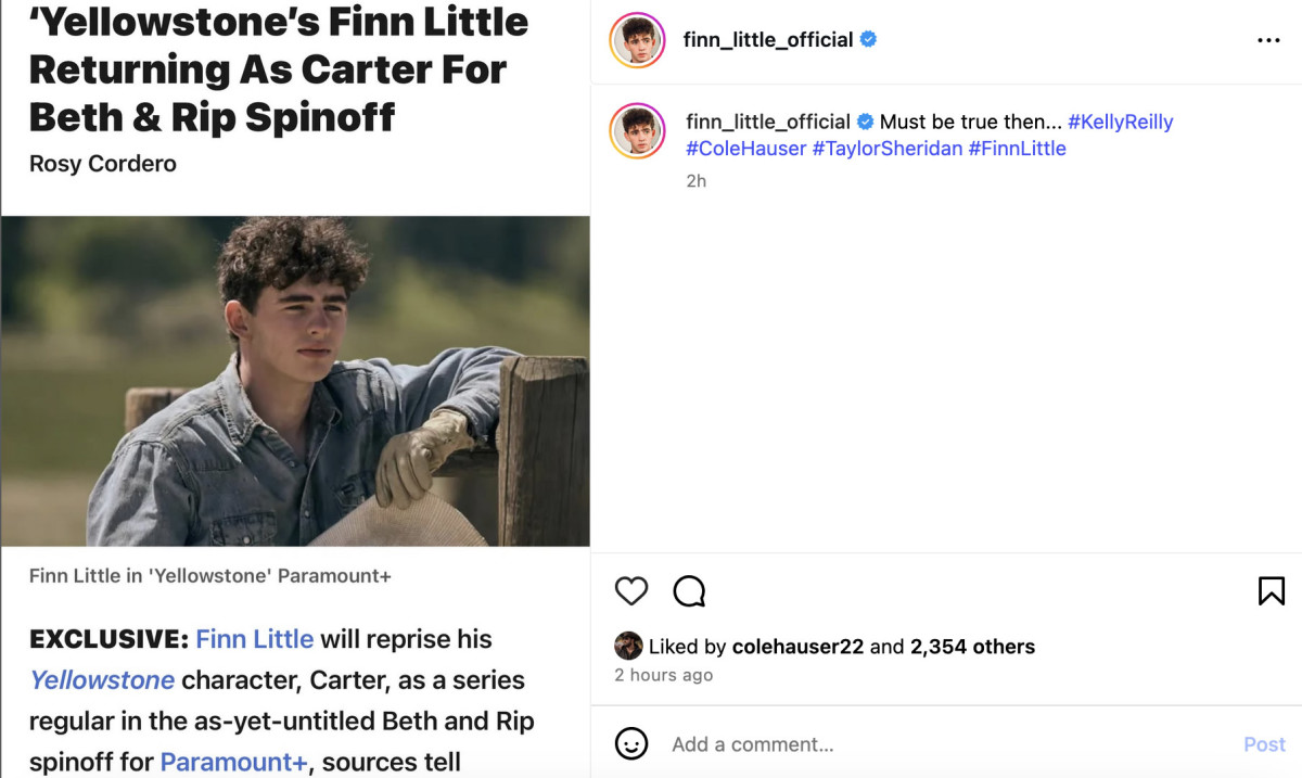 Finn Little to Return in 'Yellowstone' Spinoff