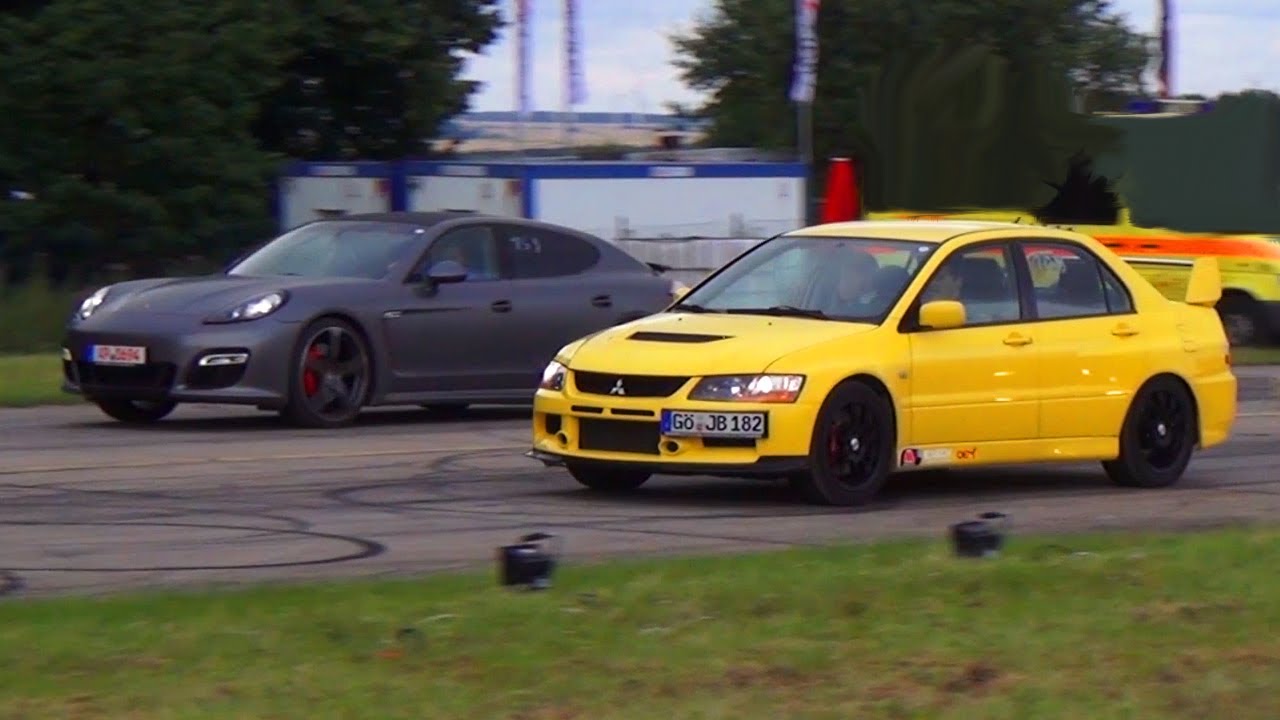 Porsche Panamera Turbo S vs Mitsubishi Lancer Evo 9 – Quarter Mile Drag ...