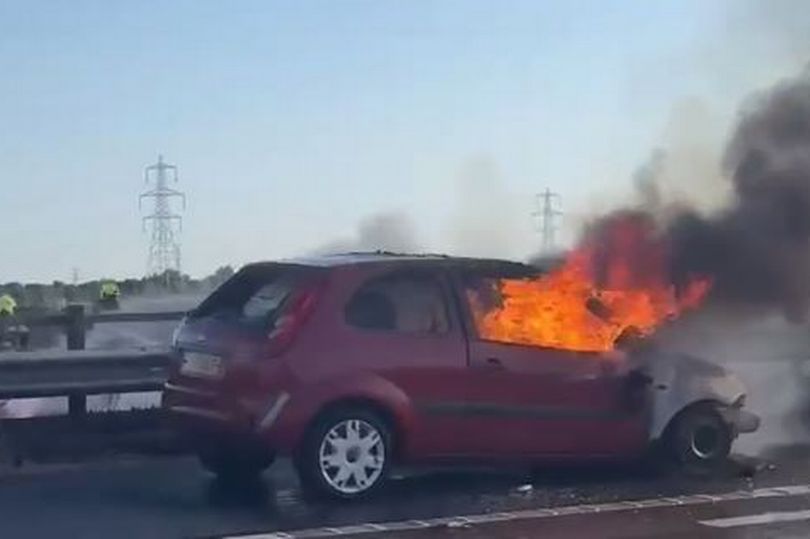 Car bursts into flames on M4