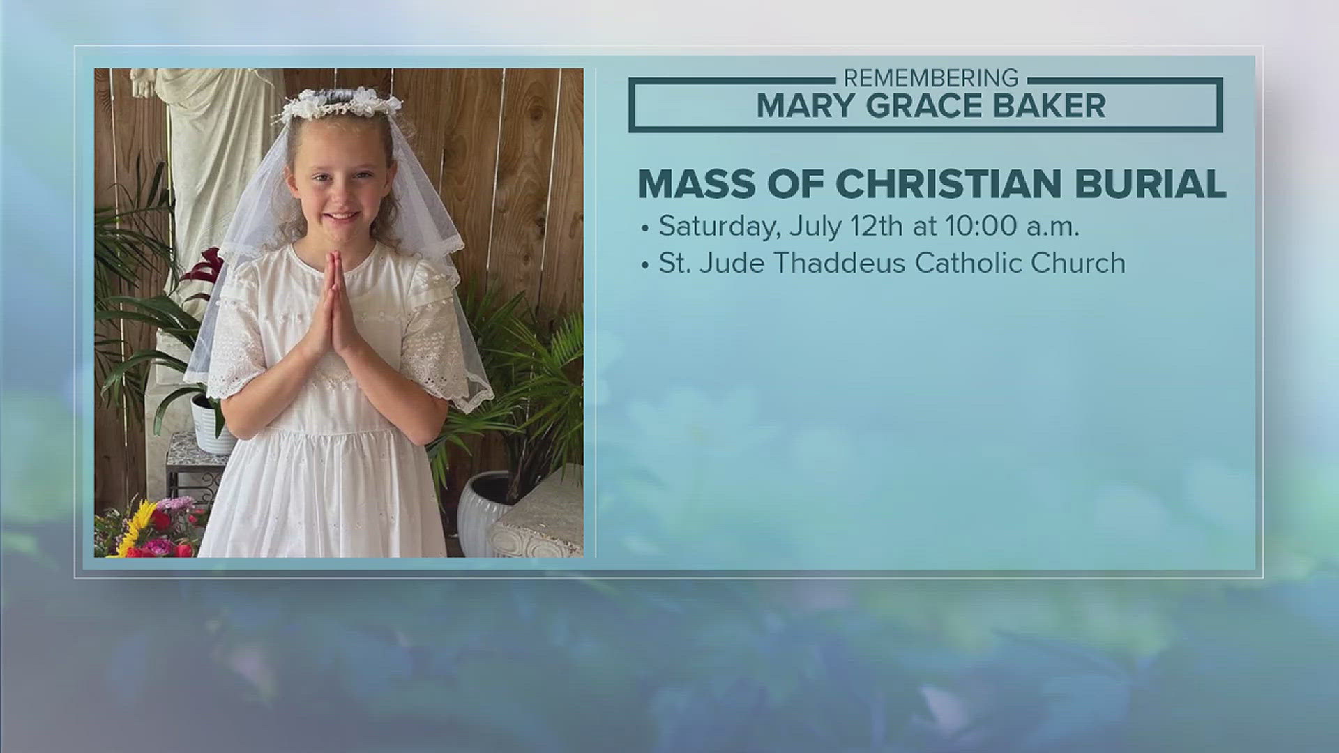 Family, friends gather to say goodbye to Mary Grace Baker at St. Jude ...