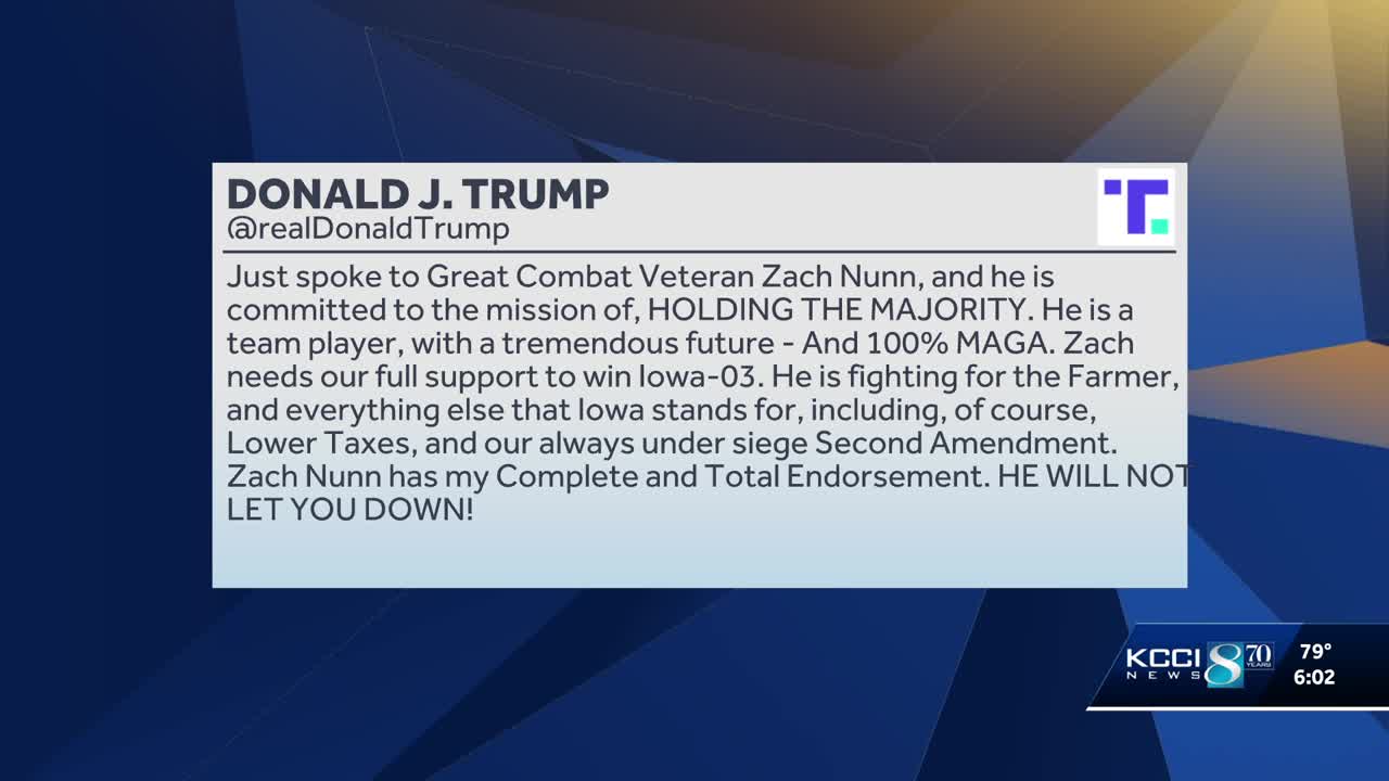 President Trump shares endorsement for Rep. Zach Nunn ahead of 2026 ...