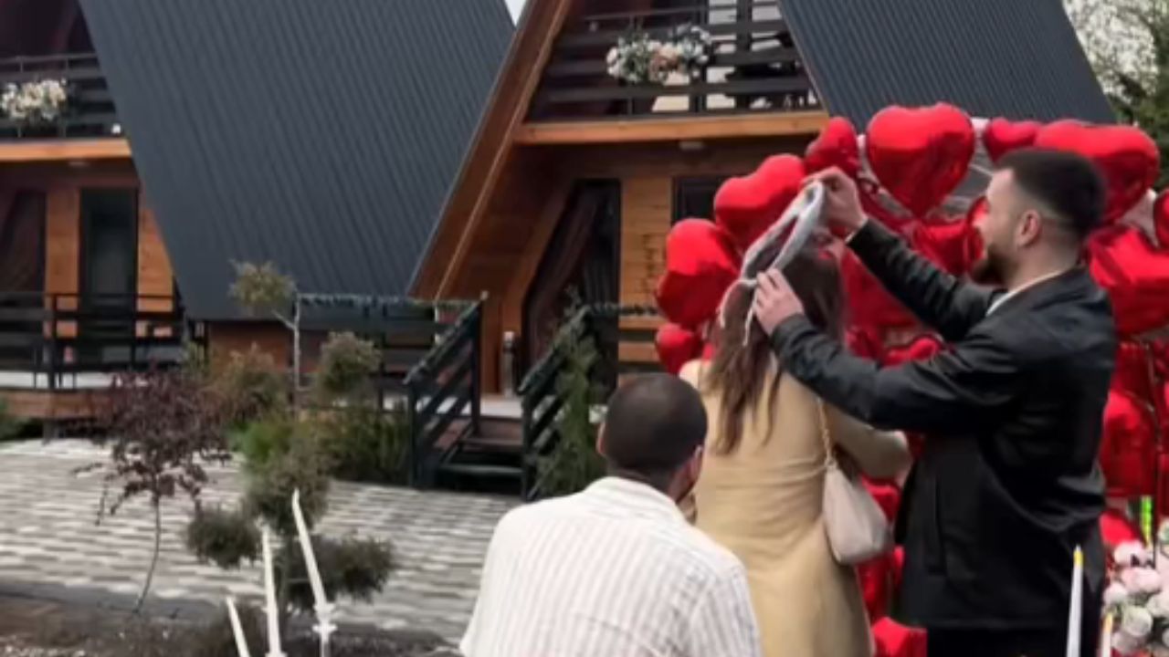 Girl accepts dreamy proposal with happy tears and a perfect hug
