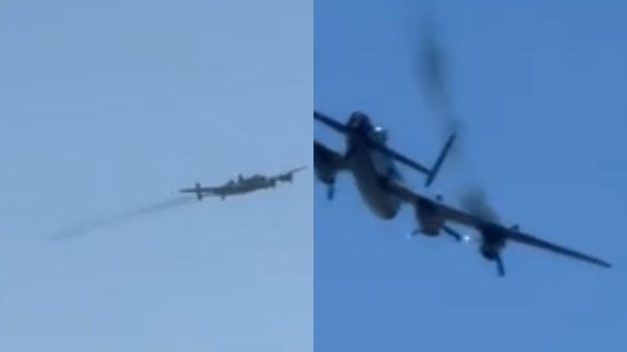 Video: Lancaster Bomber emergency alert - black smoke seen after engine ...