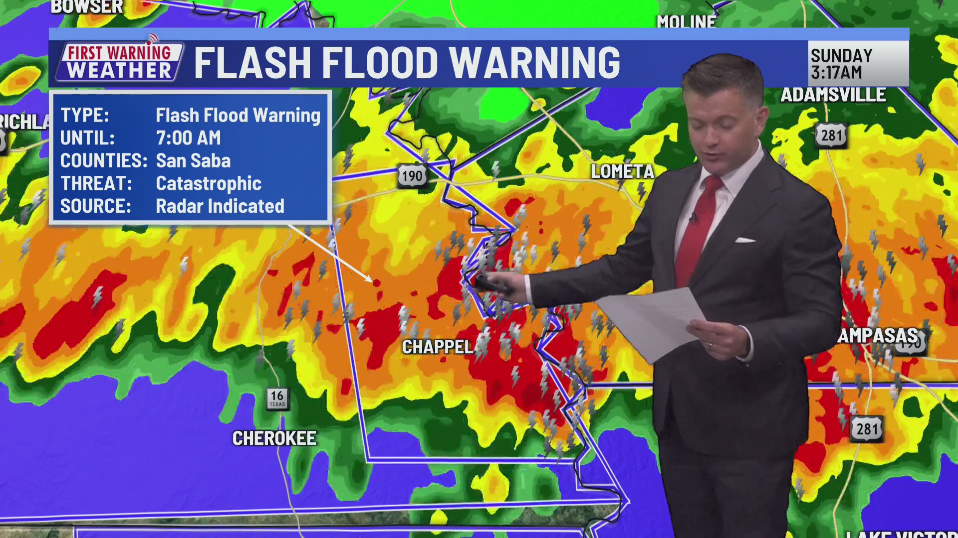 First Warning Weather 4:10 a.m. Weather Update San Saba Flash Flood ...