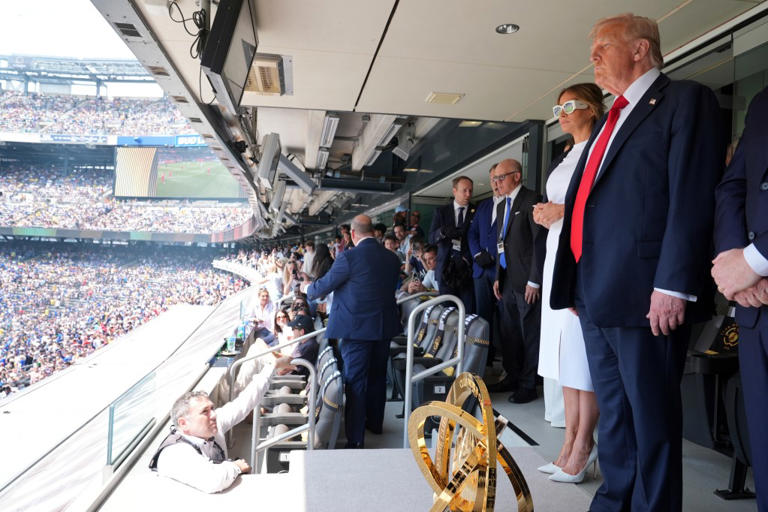 President Trump and first lady Melania arrive at MetLife Stadium to huge applause for FIFA Club ...