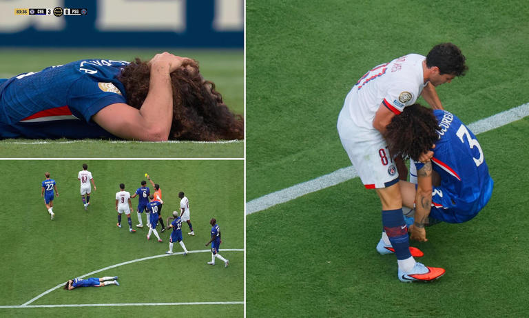 PSG's Joao Neves shown red card for pulling Marc Cucurella's hair as ...