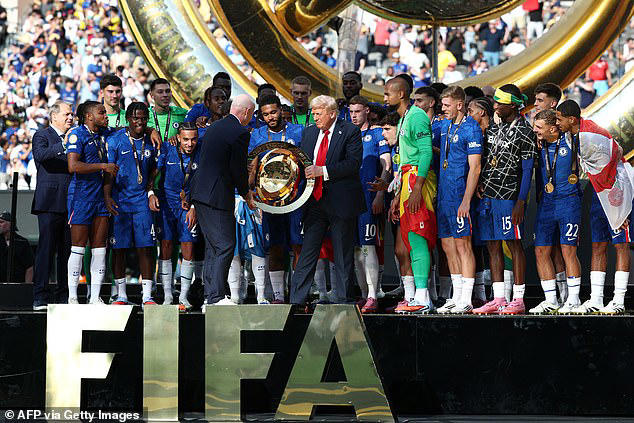 Cole Palmer left bemused as Donald Trump bizarrely gatecrashes Chelsea's Club World Cup trophy lift