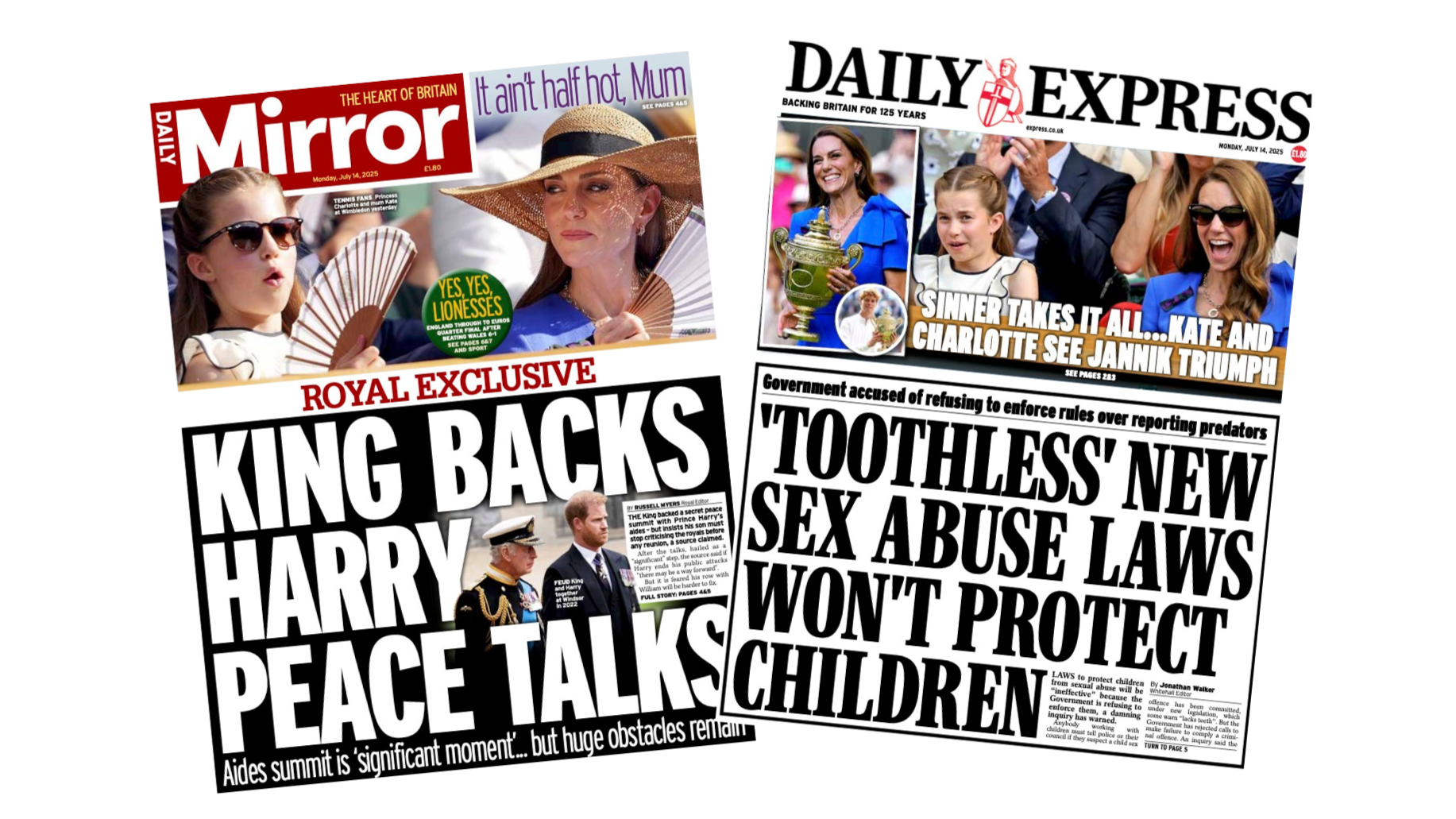 'Royal peace talks' and 'Sinner takes it all'