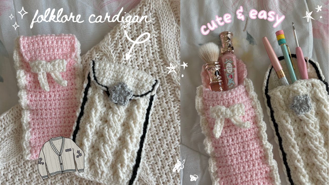 Handmade Crochet Pencil Case Pouch: Folklore Cardigan Style
