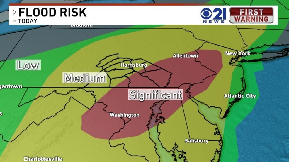 Elevated flash flood risk across central PA today