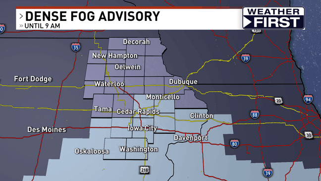 Areas of dense fog in eastern Iowa Monday morning