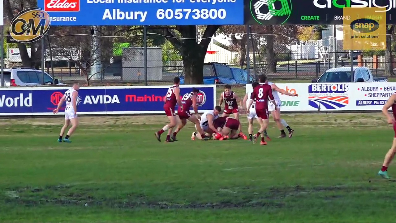 Adam Jorgensen kicks Wodonga's first goal