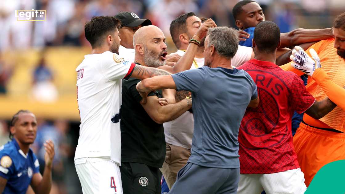 PSG coach Luis Enrique appears to hit Chelsea star Joao Pedro in the ...