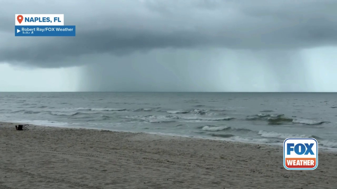 Heavy rain in the Gulf as seen from Naples, Florida