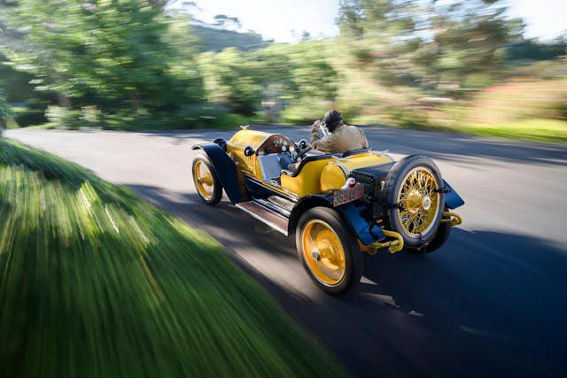 Driving the Bugatti Veyron of 1915, the Stutz Bearcat