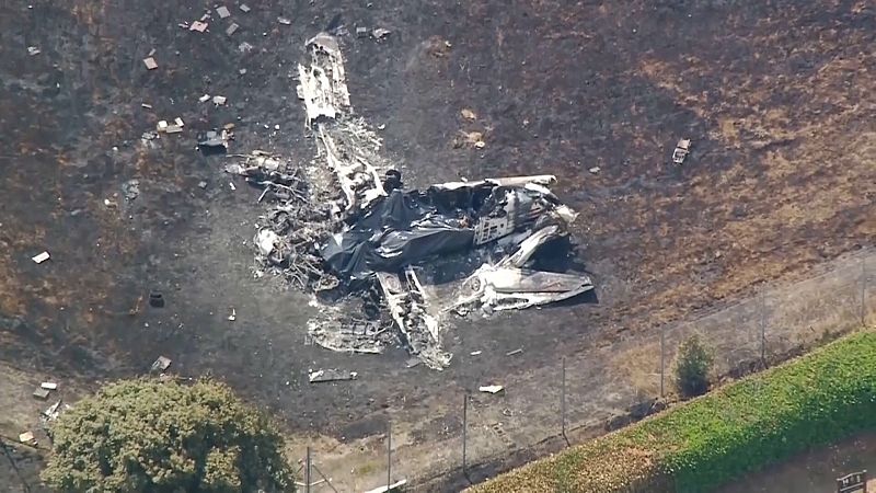 Aerial footage shows aftermath of plane crash at Southend Airport