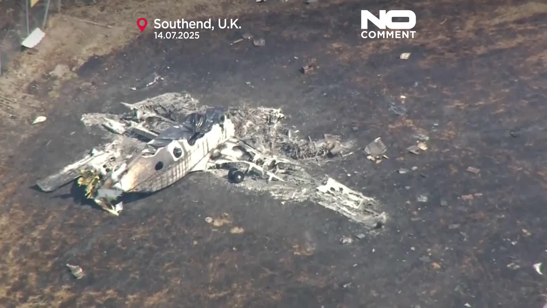 Aerial footage shows aftermath of plane crash at Southend Airport