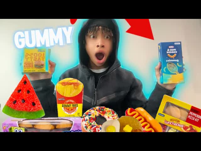 Eating Only GUMMY FOOD For 24 HOURS!!