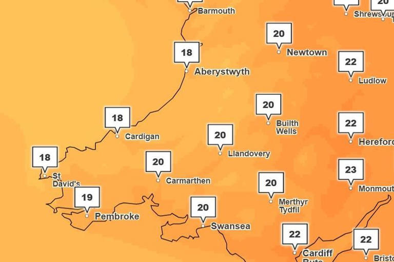 Wales' weather maps for first seven days of school summer holidays