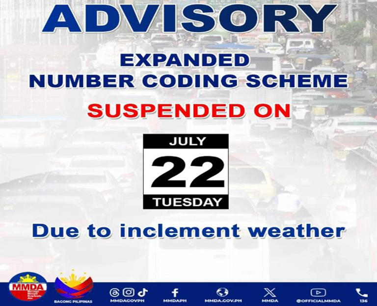 MMDA suspends number coding due to inclement weather, including Makati City