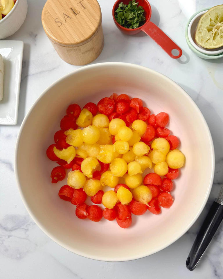 Watermelon salad with feta and mint
