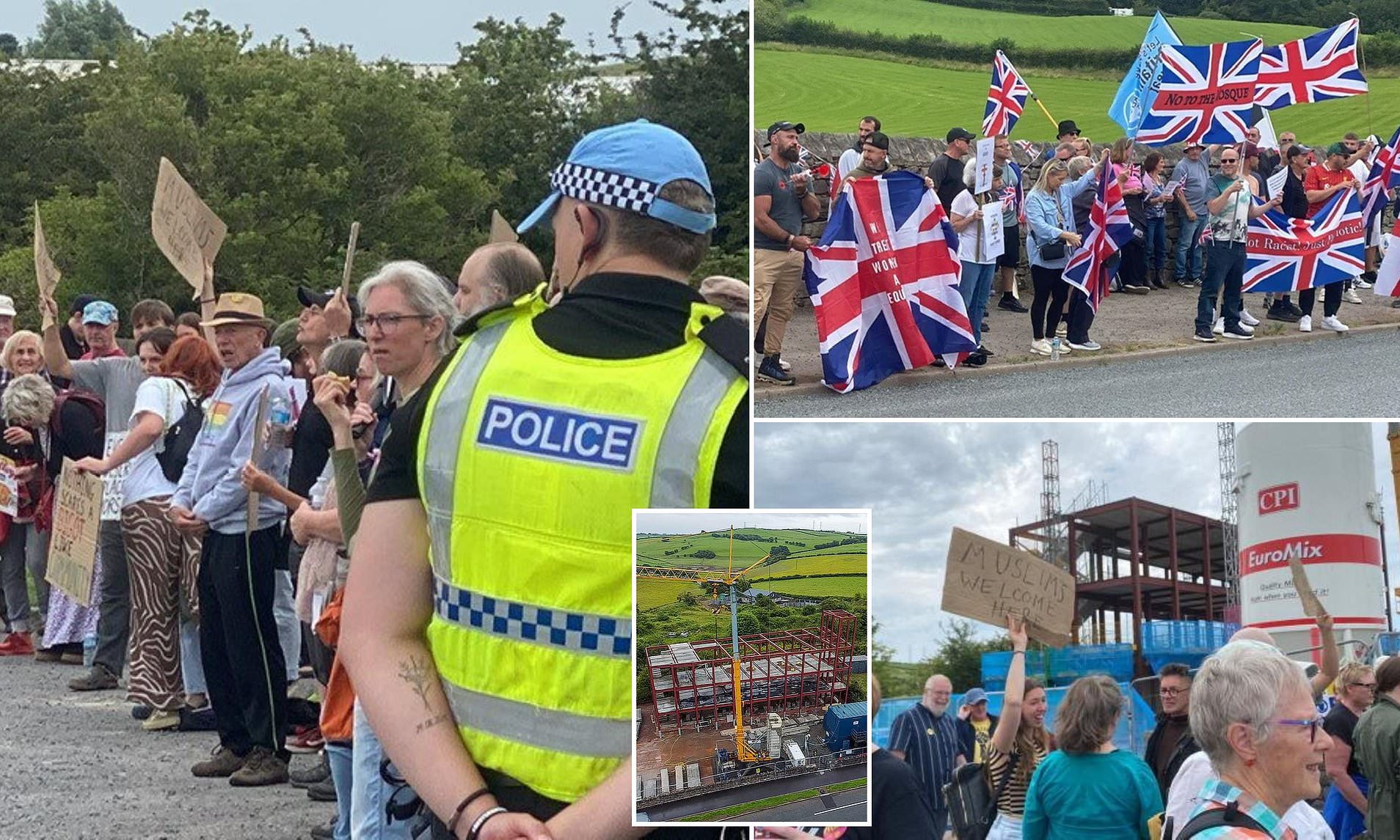 Protest outside construction site of a £2.5million mosque sees police ...