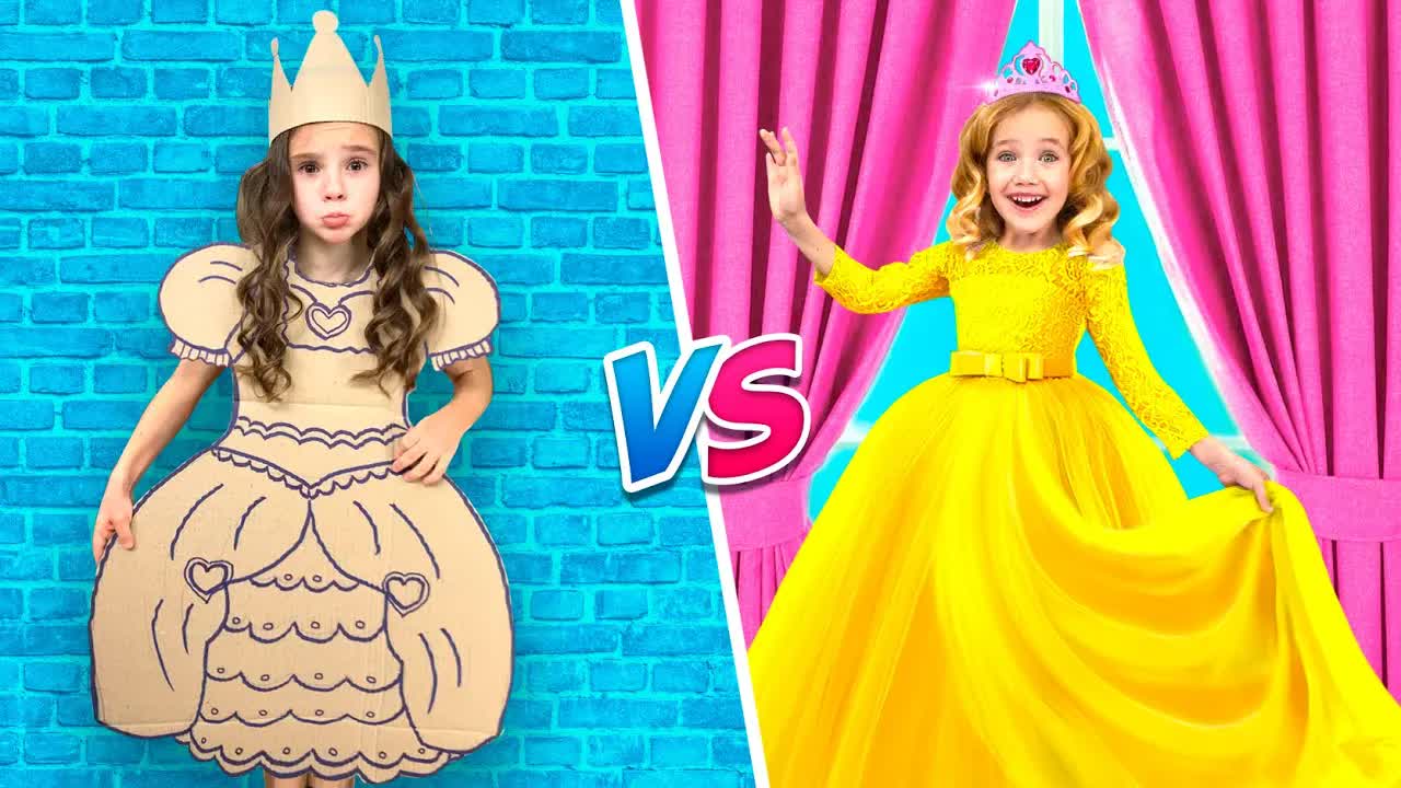 Princesses in Rich vs Poor vs Giga Rich challenge at royal ball