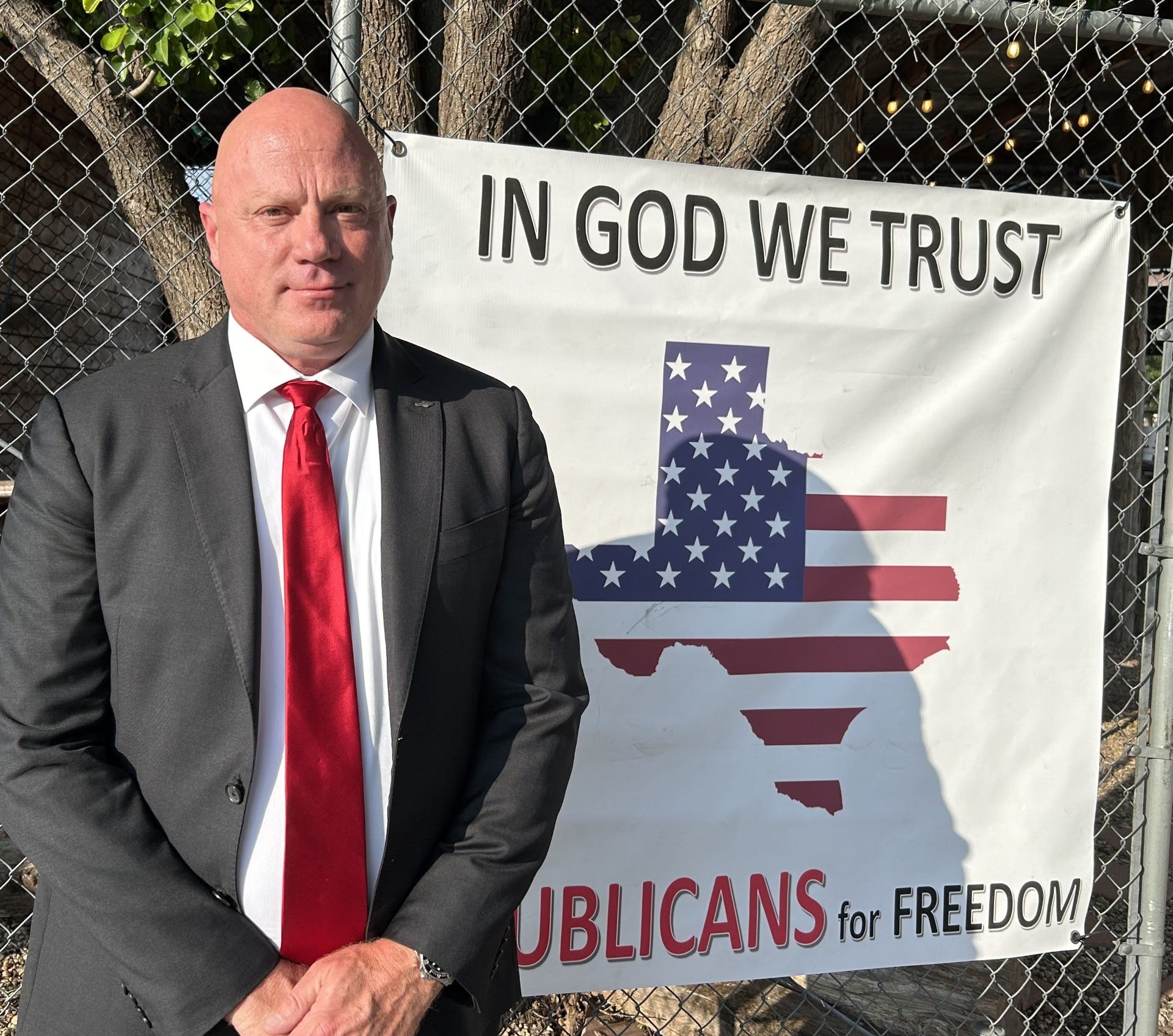 Former USAF Lt. Col. Larry Brock Jr. speaks to Amarillo Republicans