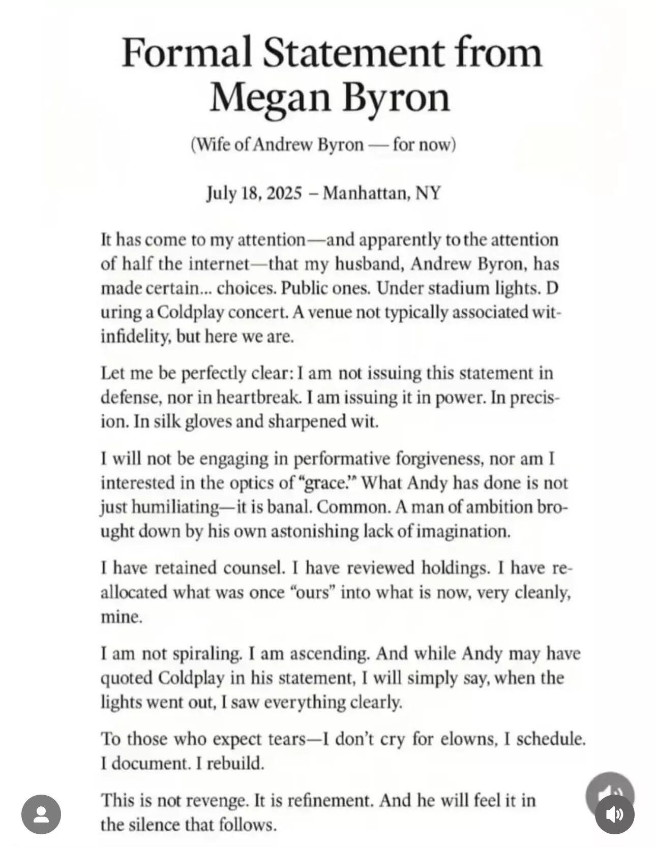 Megan Byron’s ‘formal statement’ surfaces on social media. See what ...