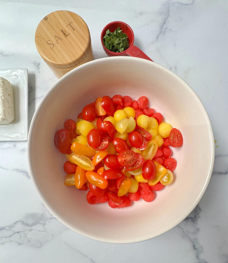 Watermelon salad with feta and mint