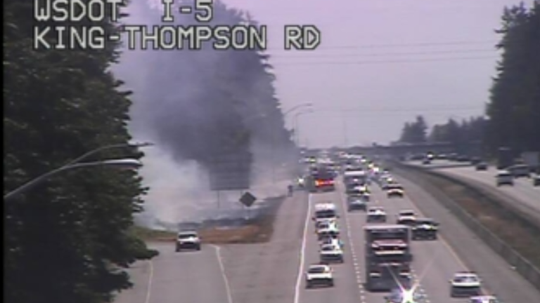Northbound I-5 reopens after brush fires burn near Arlington, WA
