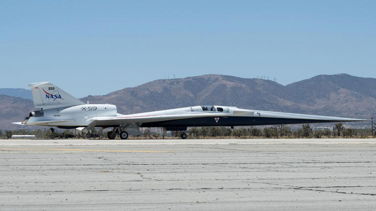 NASA's X-59 'quiet' supersonic jet rolls out for its 1st test drive (video)