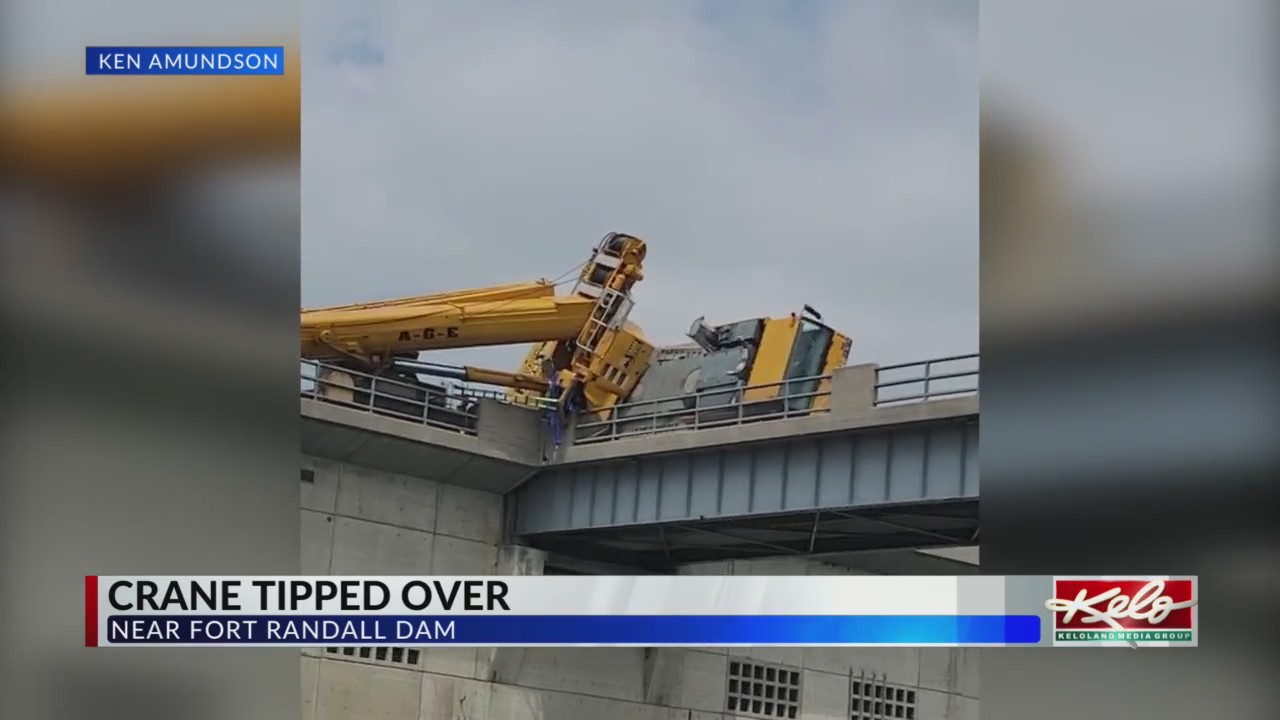 Crane tips over at Fort Randall Dam