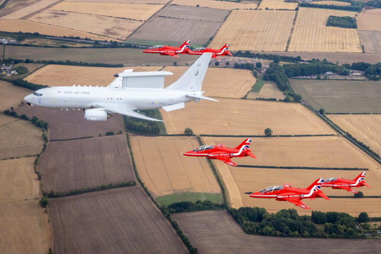 History made as RAF’s new surveillance plane joins Red Arrows for ...