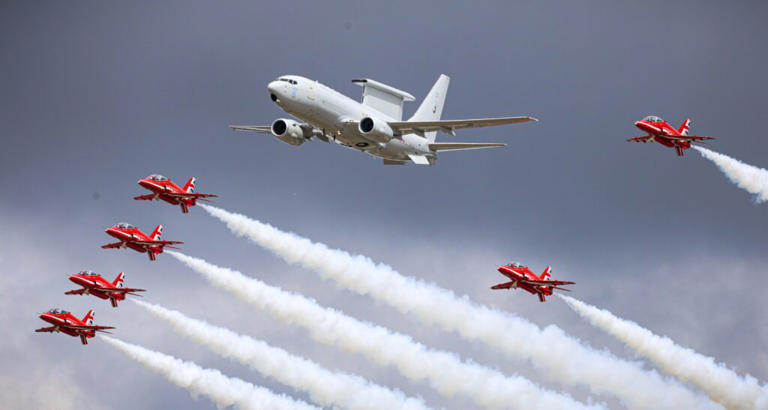 History made as RAF’s new surveillance plane joins Red Arrows for ...