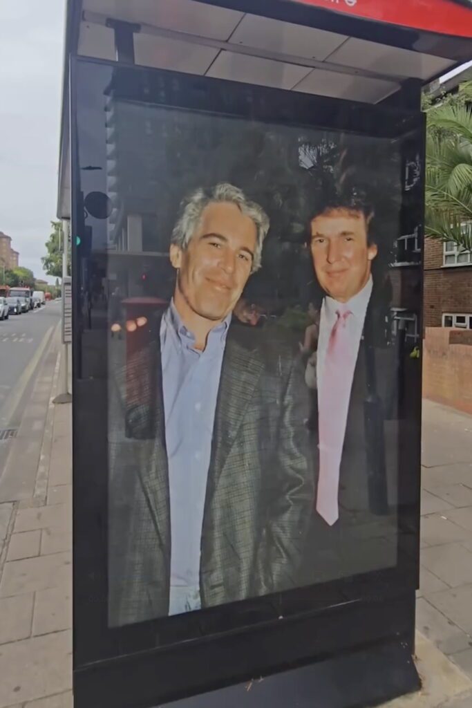 Trump and Epstein poster appears near US embassy ahead of state visit