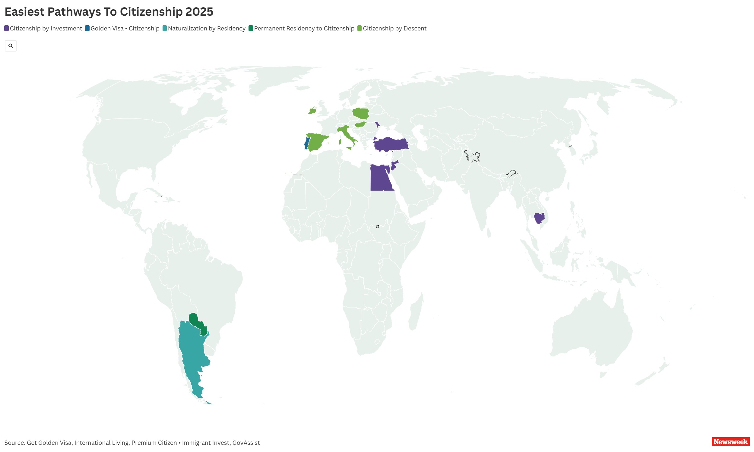 Map Shows countries offering easy path to citizenship for Americans