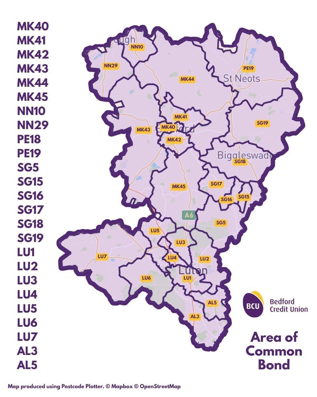 Your postcode could now be accepted by Bedford Credit Union