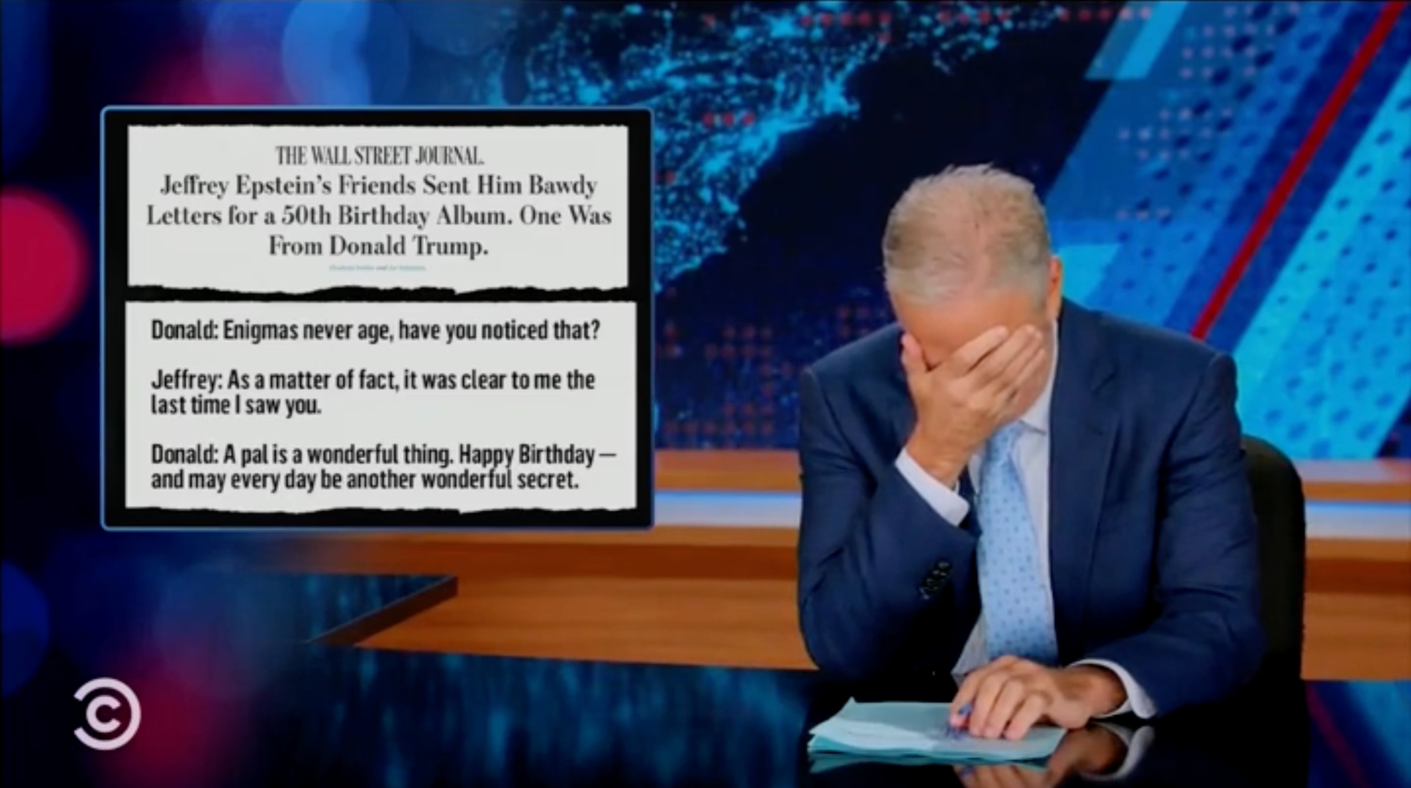 Trump’s Birthday Card to Epstein Made Jon Stewart ‘Throw Up in My Own ...