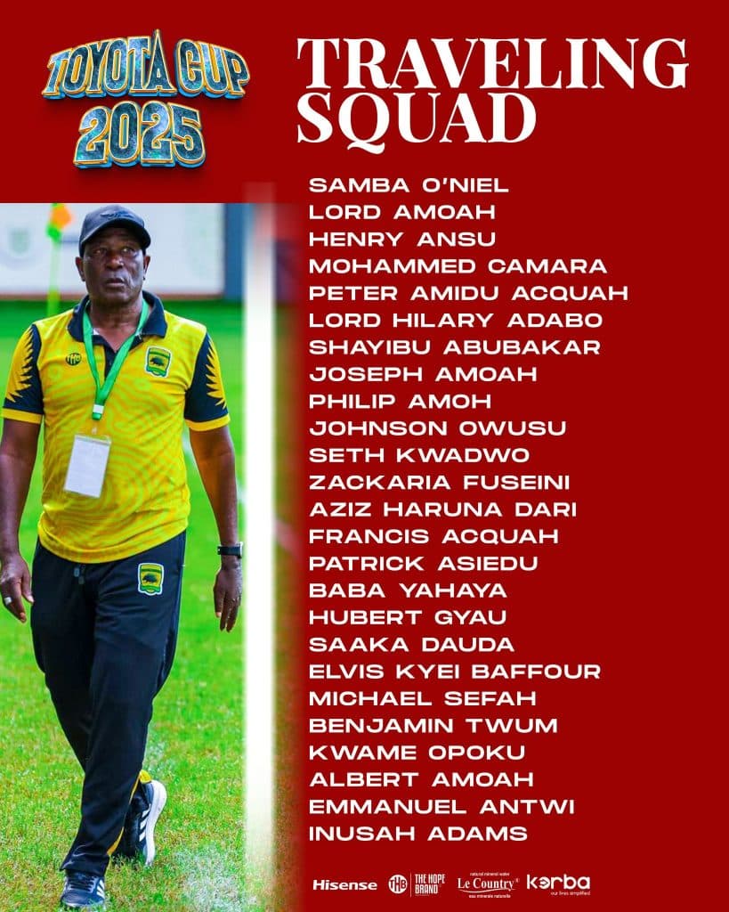 Asante Kotoko Name Traveling Squad for Toyota Cup 2025 in South Africa