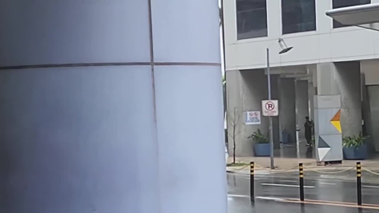 Lamp blown down street during typhoon in the Philippines