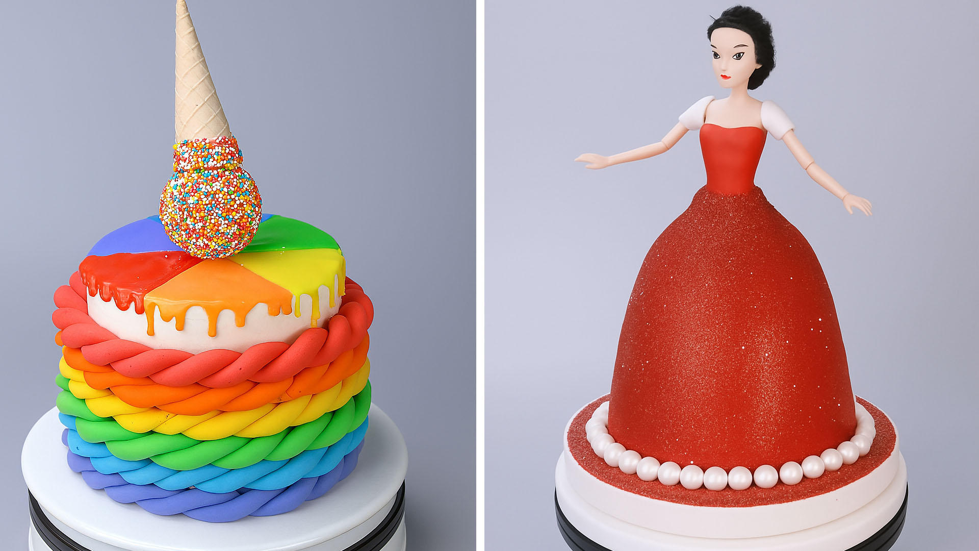 How to Make a Rainbow Twist Cake and Red Dress Doll Cake
