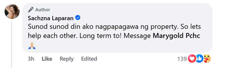 Sachzna Laparan seeks trustworthy contractor after alleged construction ...