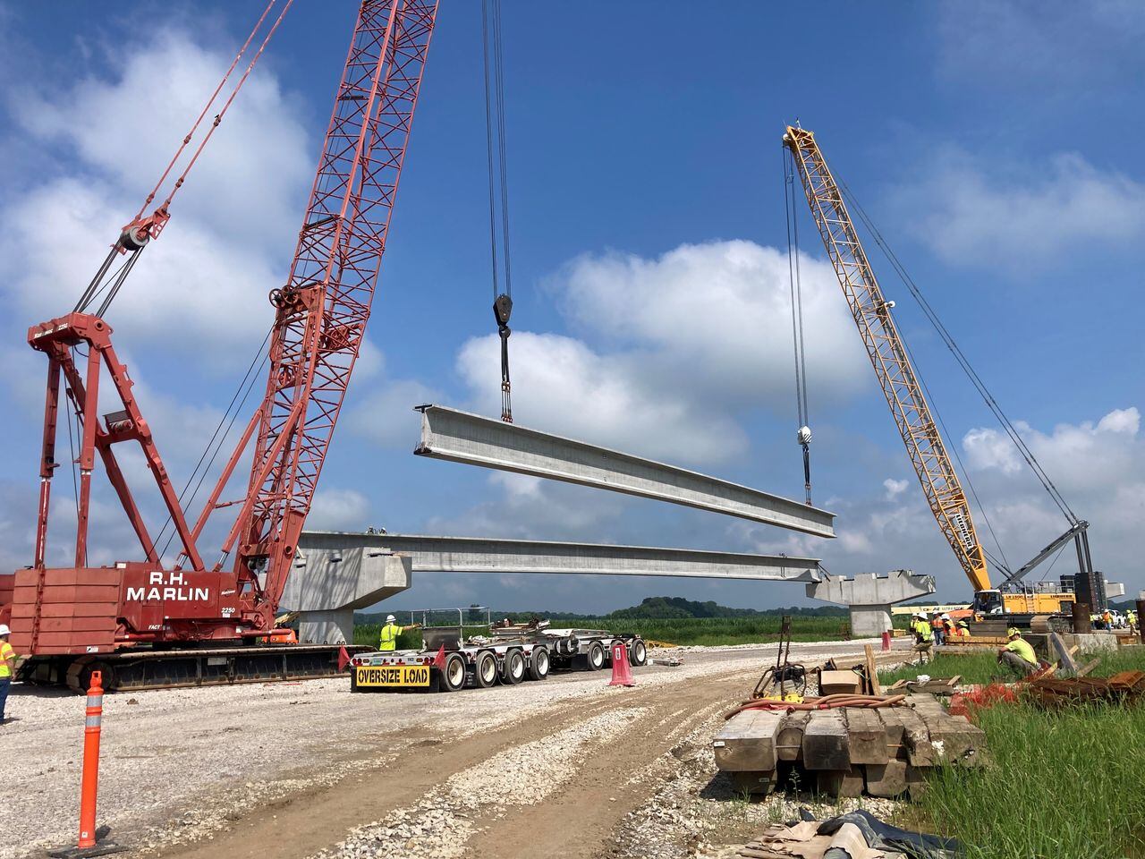 First beams going into place on I-69 Ohio River Crossing